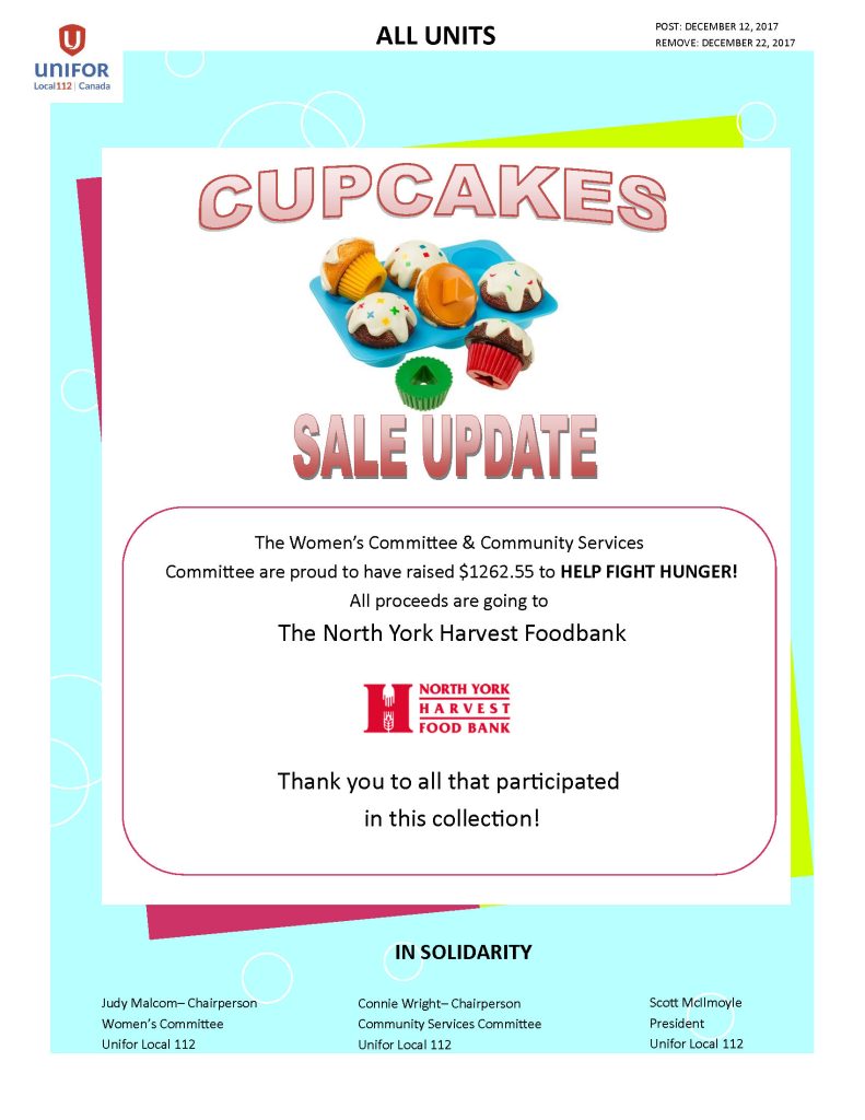 CUPCAKE SALE UPDATE - Unifor Local 112