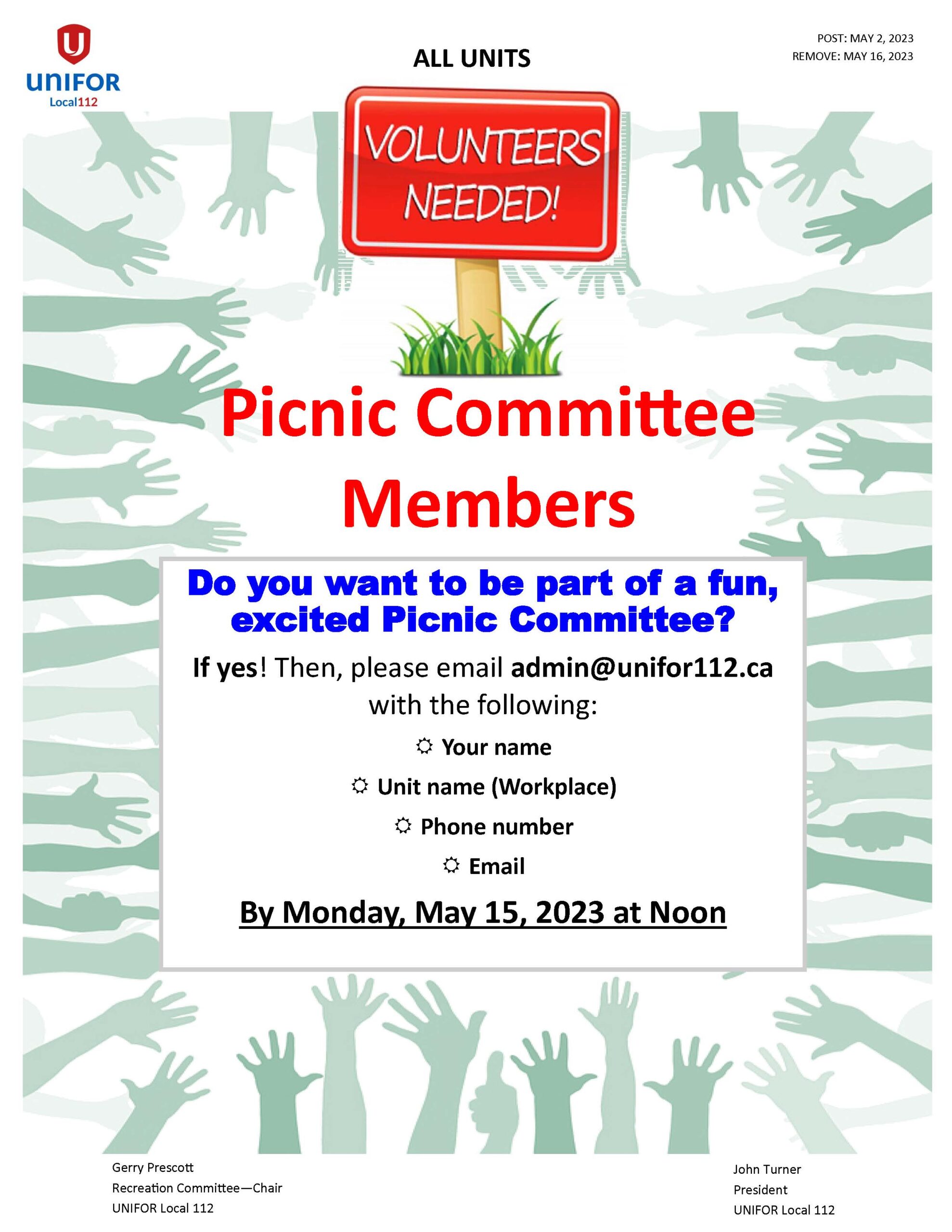 2023 PICNIC COMMITTEE MEMBERS - Unifor Local 112