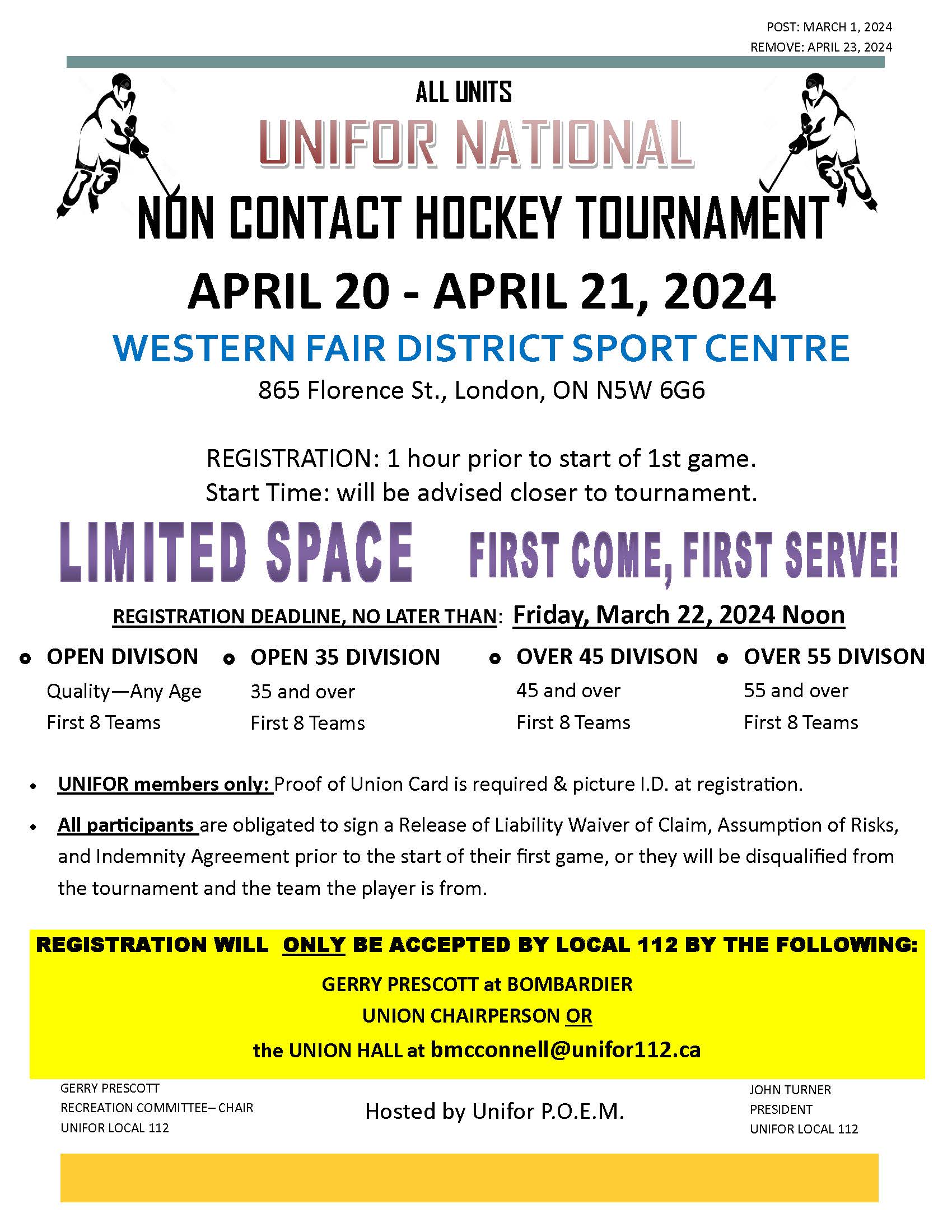 UNIFOR NATIONAL NON-CONTACT HOCKEY TOURNAMENT - Unifor Local 112