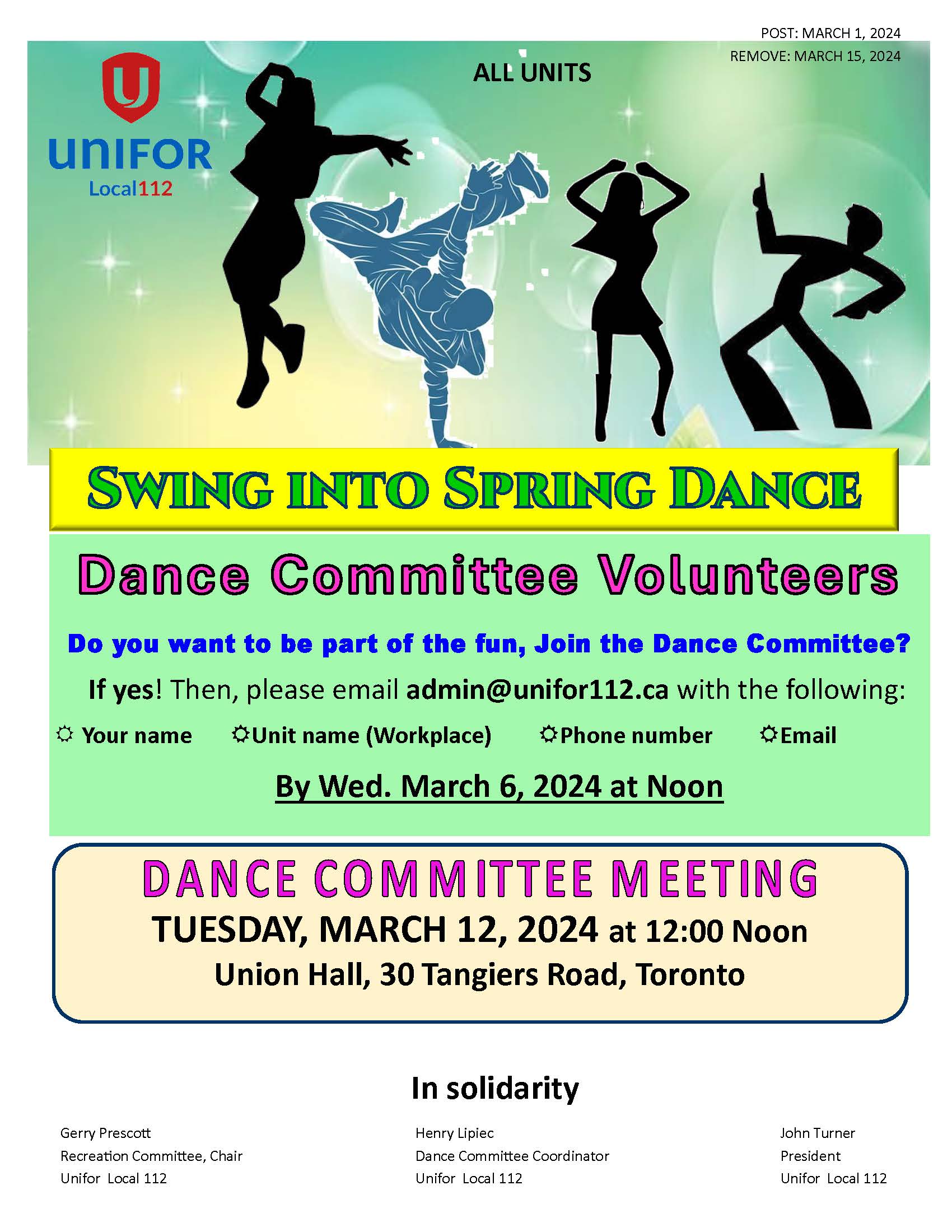 2024 SPRING DANCE COMMITTEE AND MEETING - Unifor Local 112