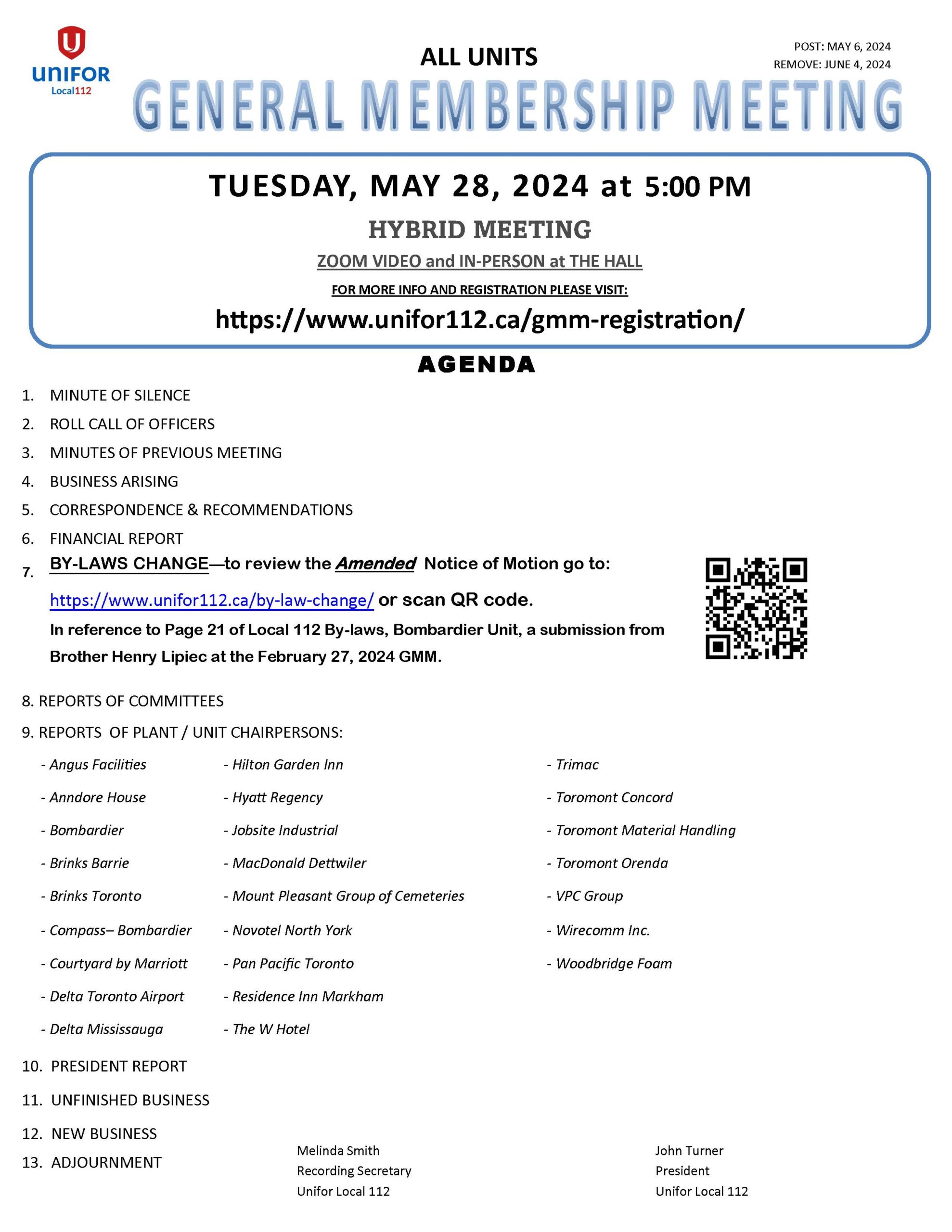 GENERAL MEMBERSHIP MEETING | UNIFOR Local 112