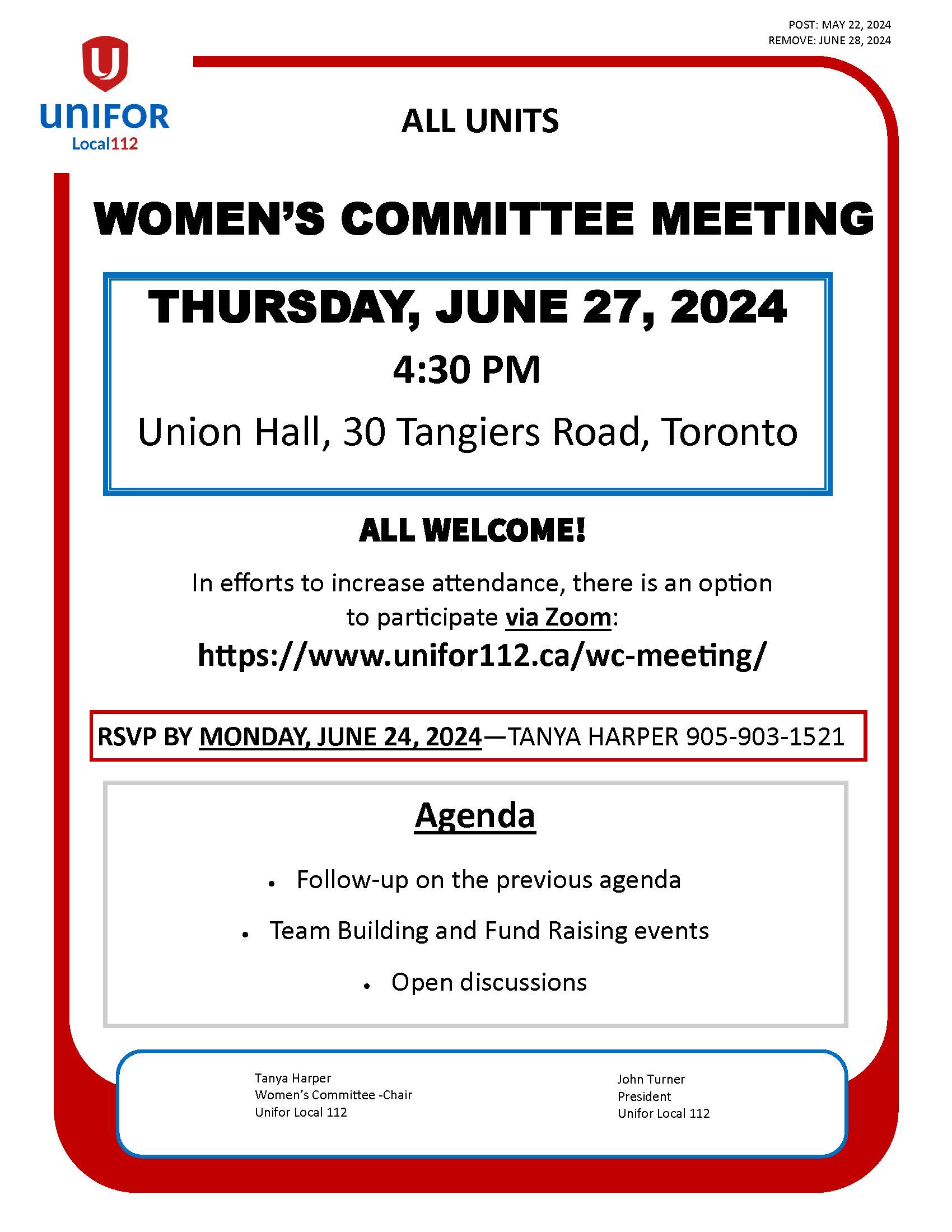 WOMEN'S COMMITTEE MEETING - Unifor Local 112