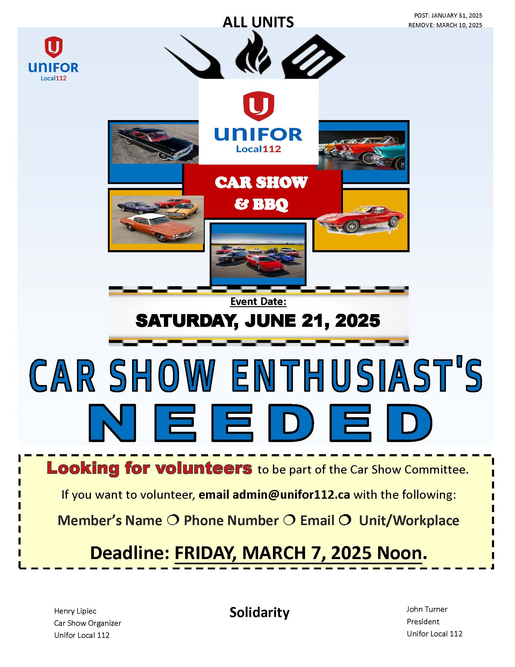 2025 CAR SHOW COMMITTEE MEMBERS - Unifor Local 112