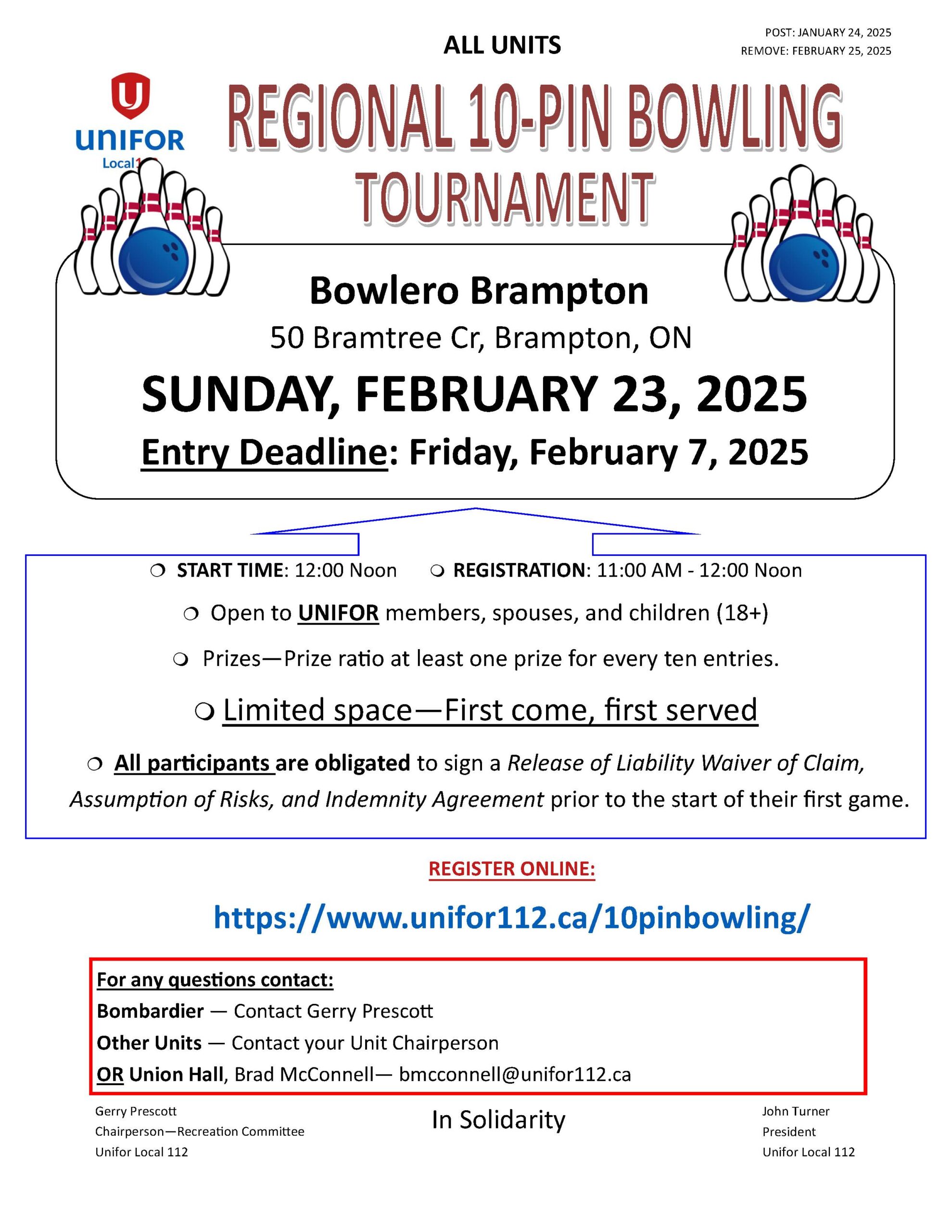 REGIONAL 10-PIN BOWLING TOURNAMENT - Unifor Local 112