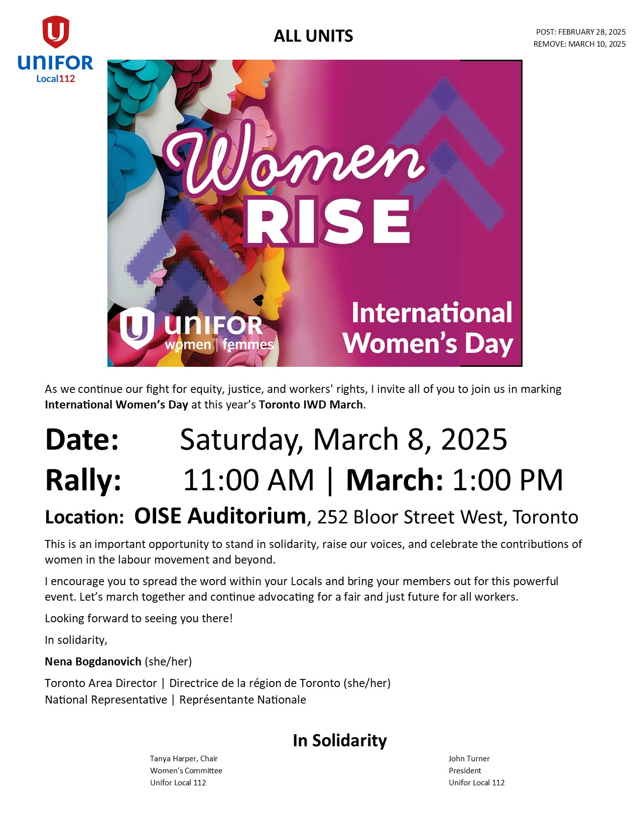 2025 IWD RALLY & MARCH - Unifor Local 112
