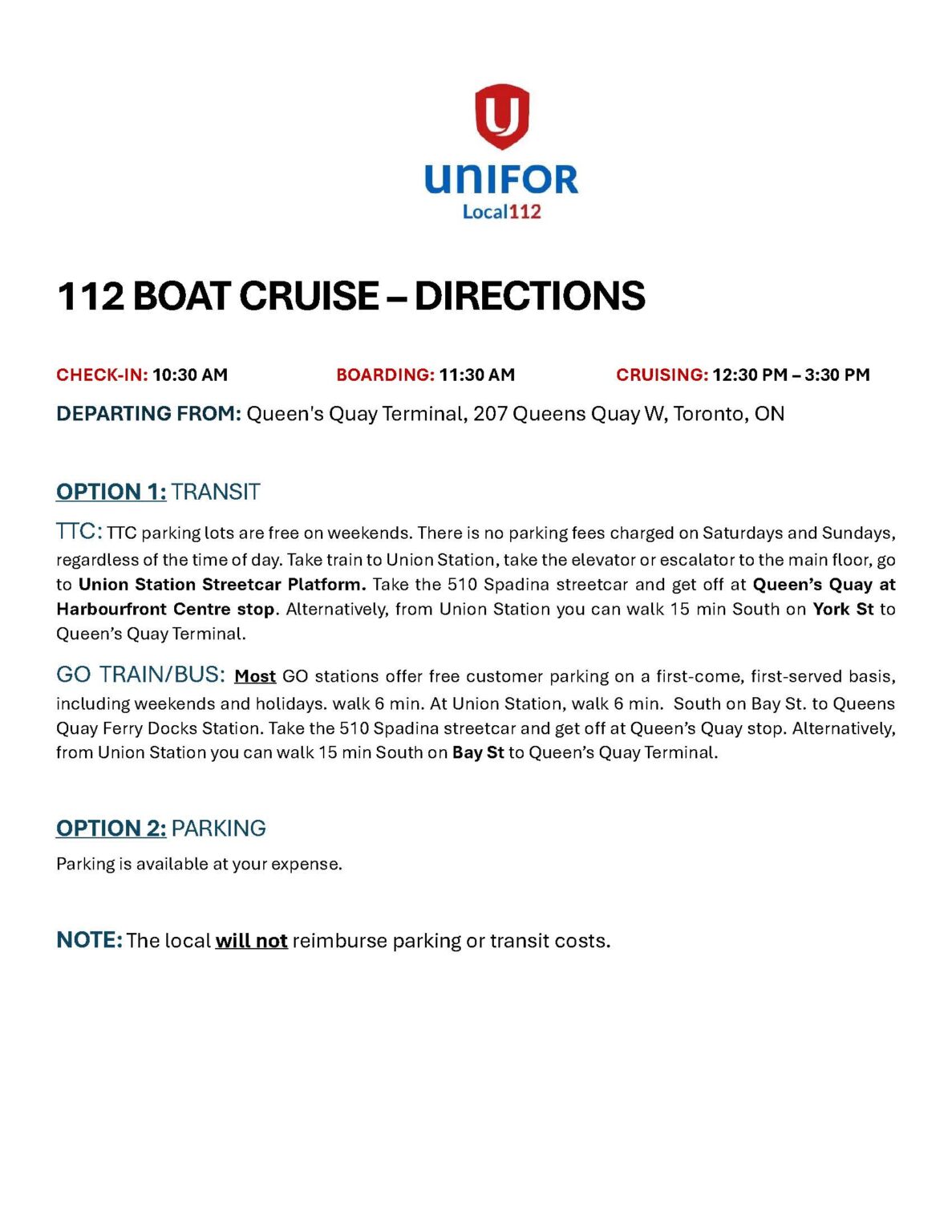 112 BOAT CRUISE - Unifor Local 112